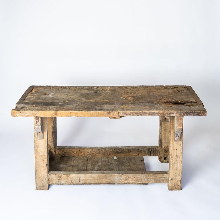 Well Worn Rustic Workbench Console Table, 19th Century at 1stDibs