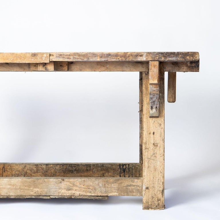 Well Worn Rustic Workbench Console Table, 19th Century at 1stDibs