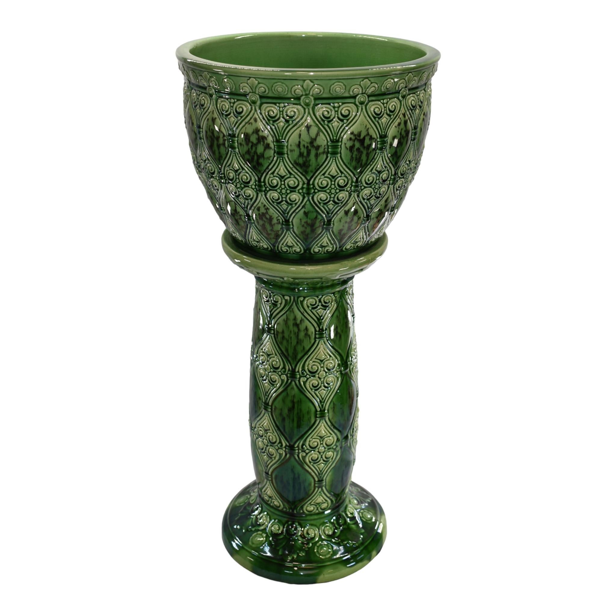 Weller Blended Majolica 1900s Art Pottery Green Romanesque Jardiniere ...