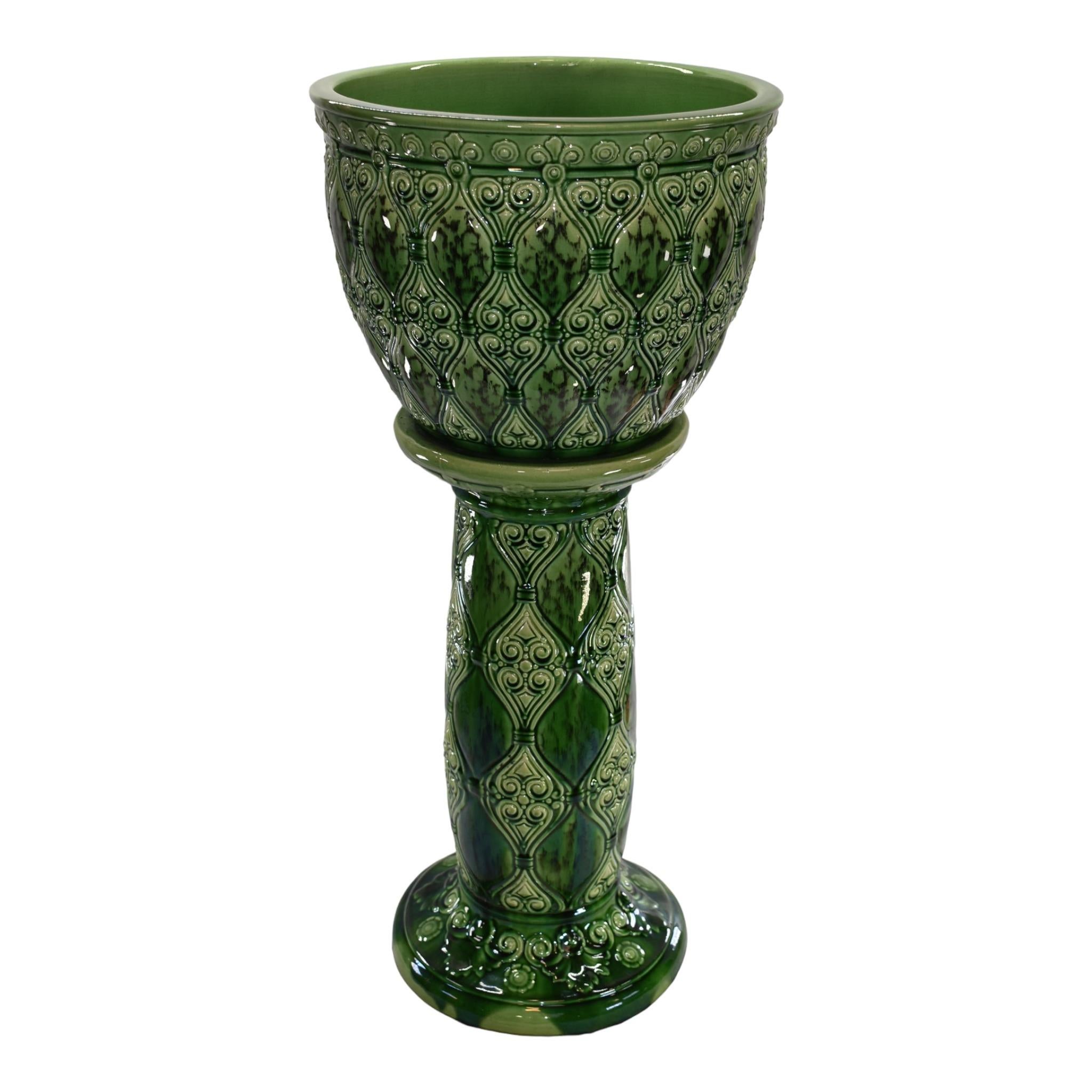 Weller Blended Majolica 1900s Art Pottery Green Romanesque Jardiniere ...
