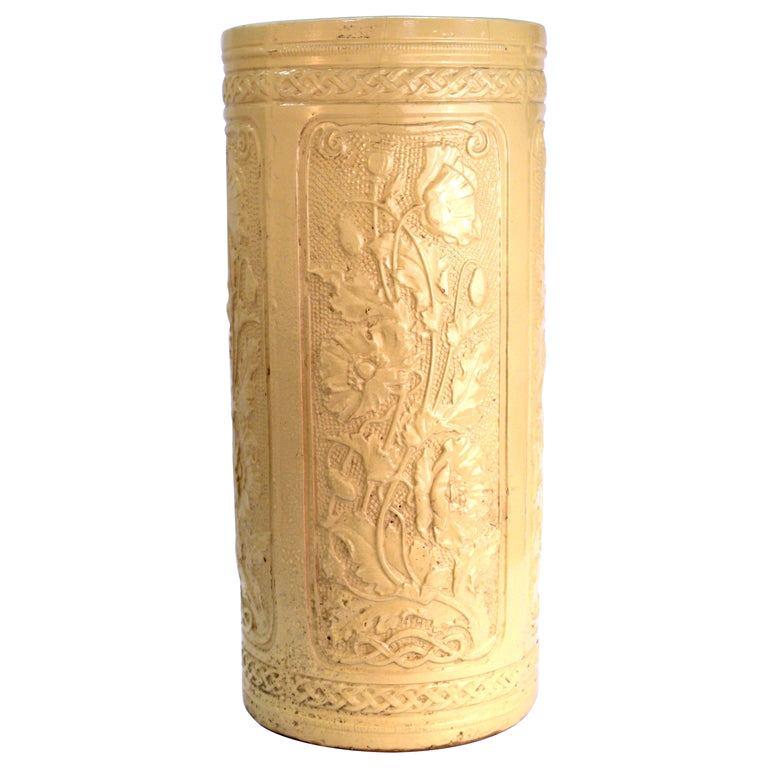 Weller Pottery Umbrella Stand Or Cane Holder With Raised Poppy Floral ...