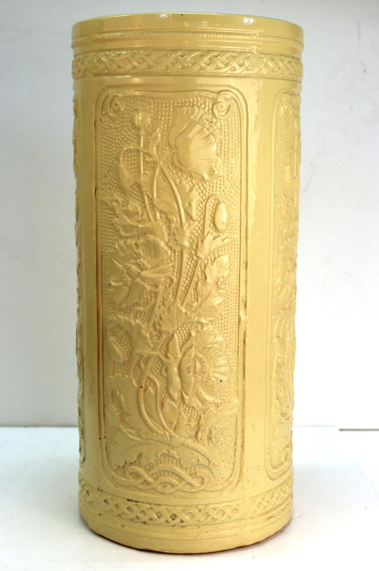 Weller Pottery Umbrella Stand Or Cane Holder With Raised Poppy Floral ...