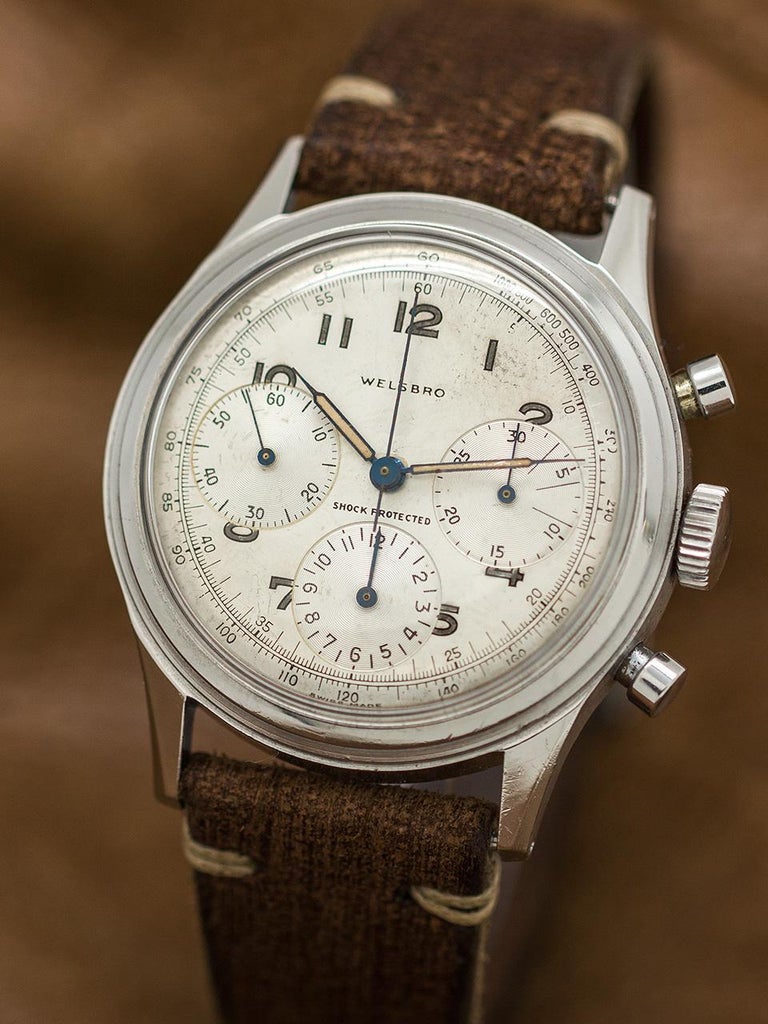 Welsbro Stainless Steel Chronograph Venus 175 manual wind wristwatch, c ...