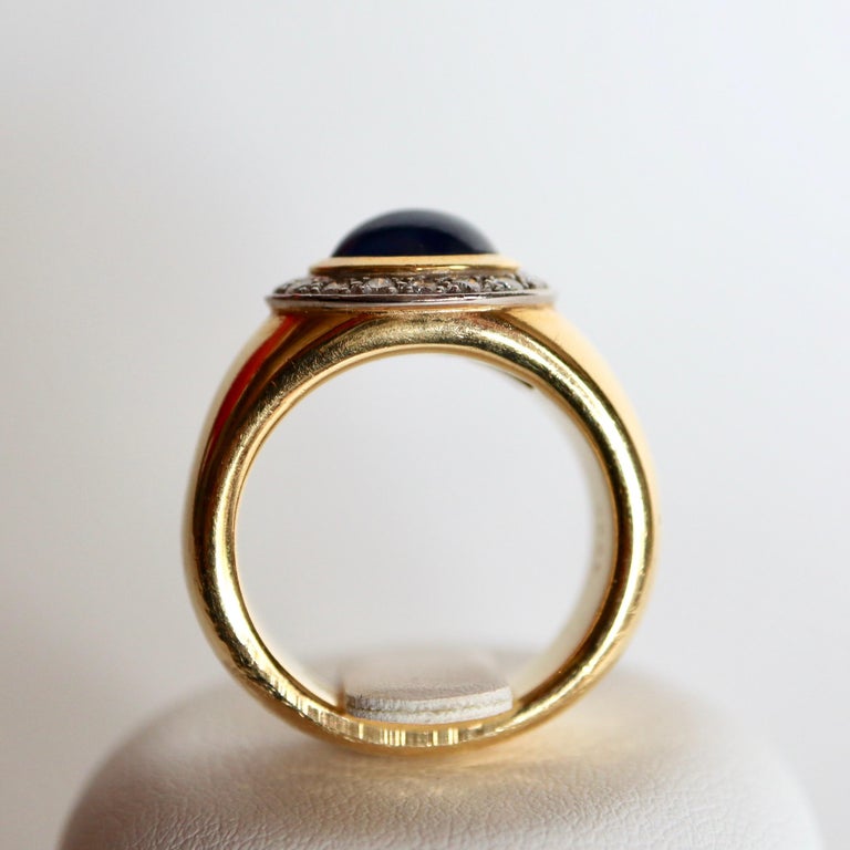 Wempe Ring in 18 Carat Yellow and White Gold Sapphire Cabochon and ...