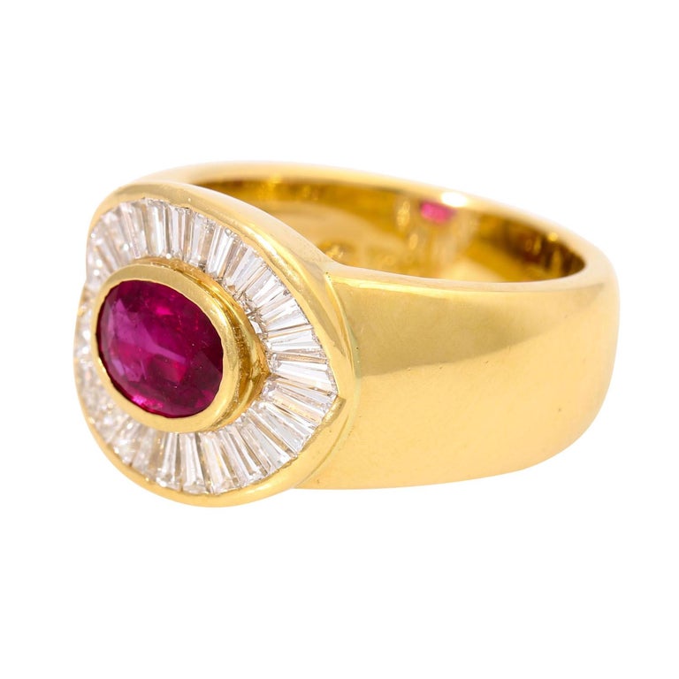 Wempe Ring with Fine Ruby Surrounded by Diamonds, Together Approx. 1.41 ...