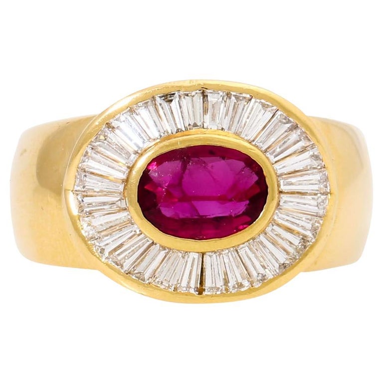 Wempe Ring with Fine Ruby Surrounded by Diamonds, Together Approx. 1.41 ...
