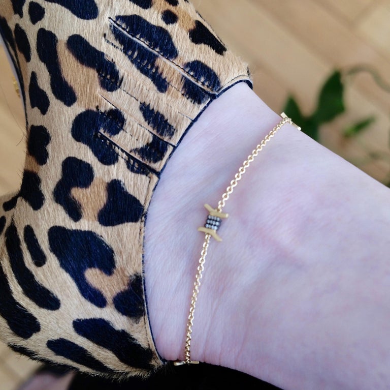 Wendy Brandes Barbed Wire Diamond and 18K Yellow Gold Ankle Bracelet ...