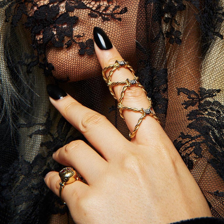 Wendy Brandes Full-Finger Barbed Wire Ring in 18K Yellow Gold, Diamond ...