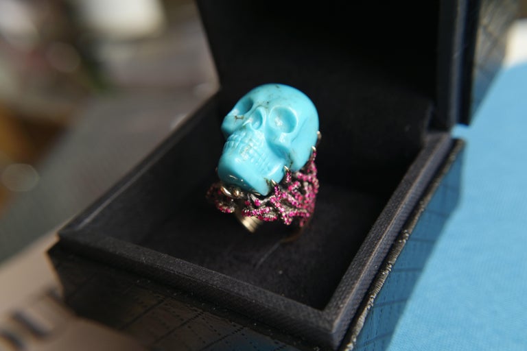 Wendy Brandes Turquoise and Ruby Skull Ring at 1stDibs | turquoise ...