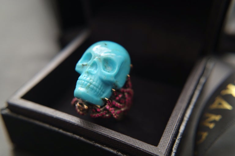 Wendy Brandes Turquoise and Ruby Skull Ring at 1stDibs | turquoise ...