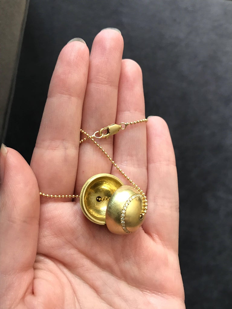 Wendy Brandes Mechanical Opening Locket Orb White Diamond and 18K Gold ...