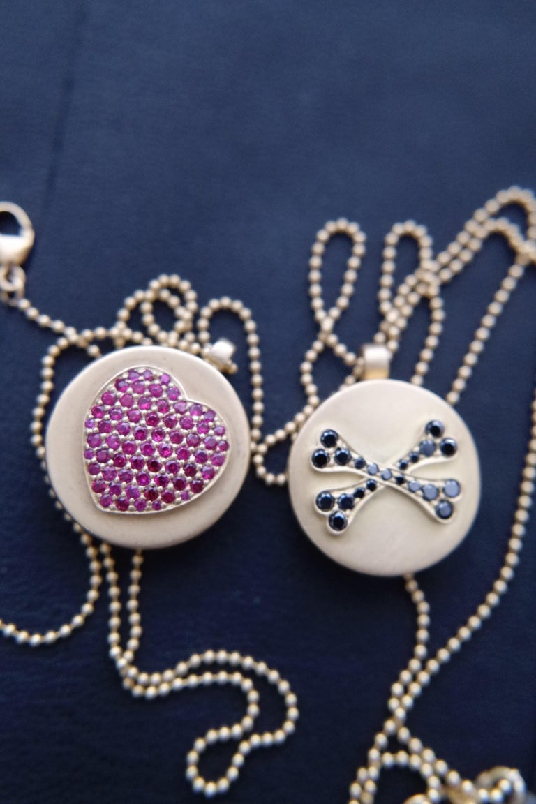 Wendy Brandes One-of-a-Kind Skull (inside) Gold Ruby Heart Locket ...