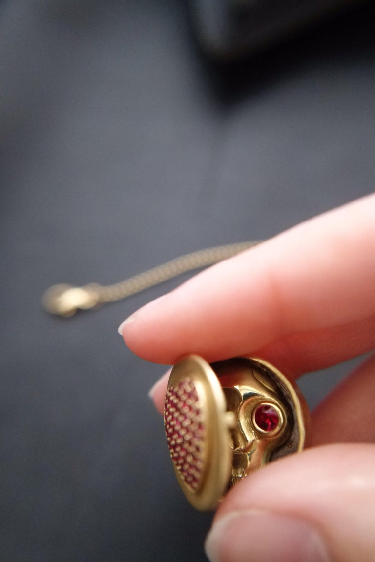 Wendy Brandes One-of-a-Kind Skull (inside) Gold Ruby Heart Locket ...