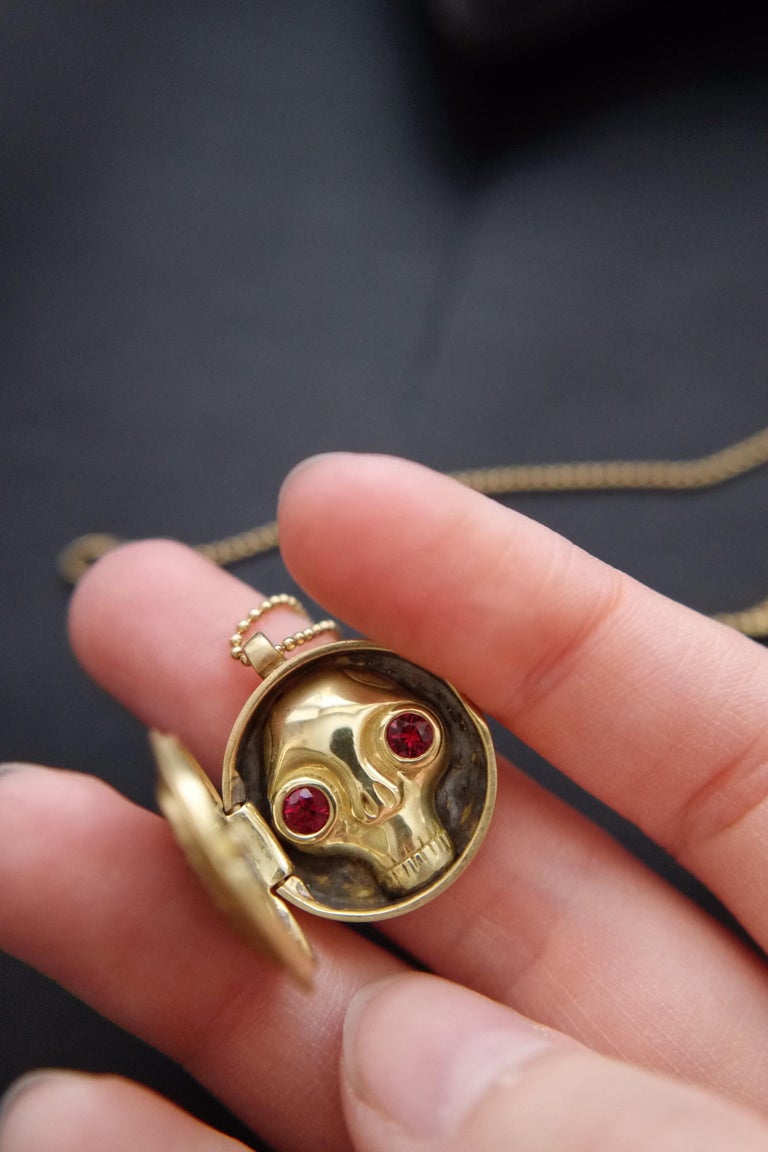 Wendy Brandes One-of-a-Kind Skull (inside) Gold Ruby Heart Locket ...