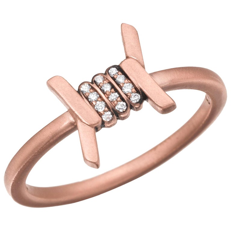 Wendy Brandes Barbed Wire Motif 18K Rose Gold Ring With Diamond Accents ...