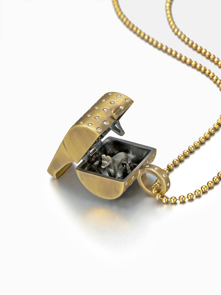 Wendy Brandes "Wolf Whistle" Locket Necklace in 18K Yellow Gold and ...