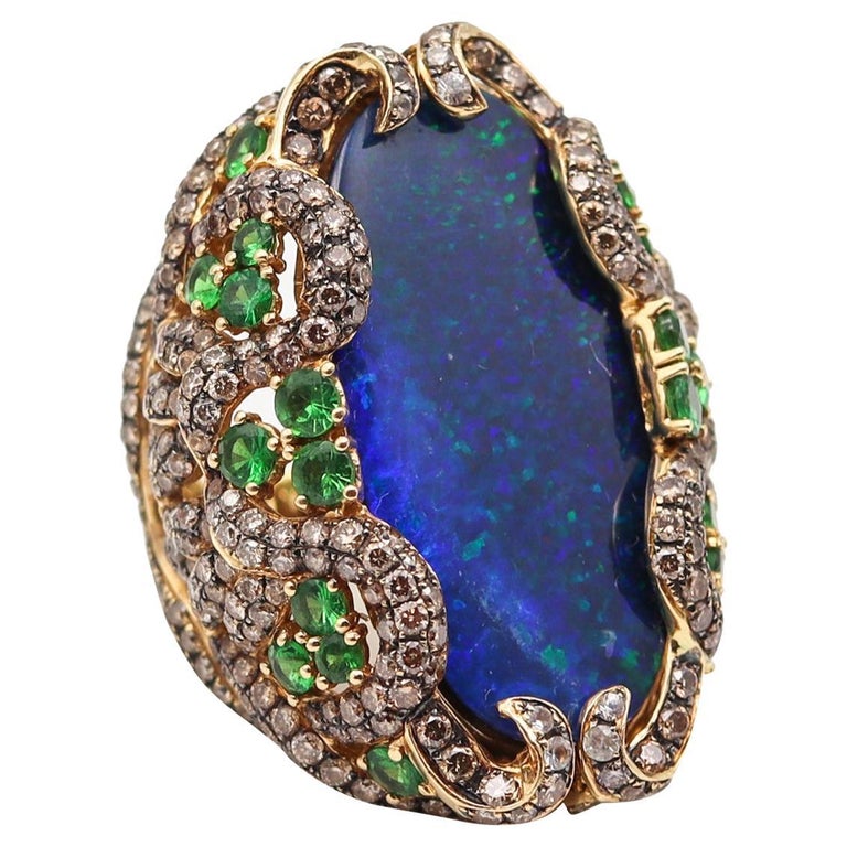 Wendy Yue Sculptural Ring in 18kt Gold 28.92 Ctw Black Opal Diamonds ...