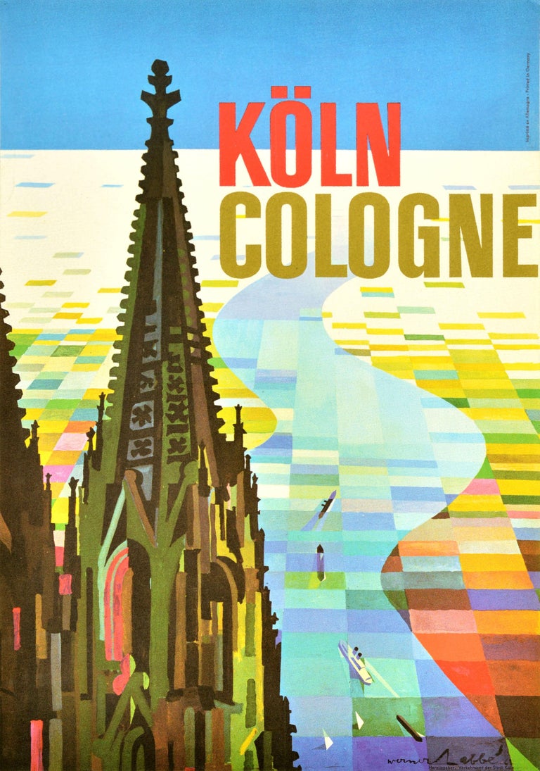 Werner Labbe - Original Vintage Travel Poster Koln Cologne Cathedral Church Of Saint Peter Art ...