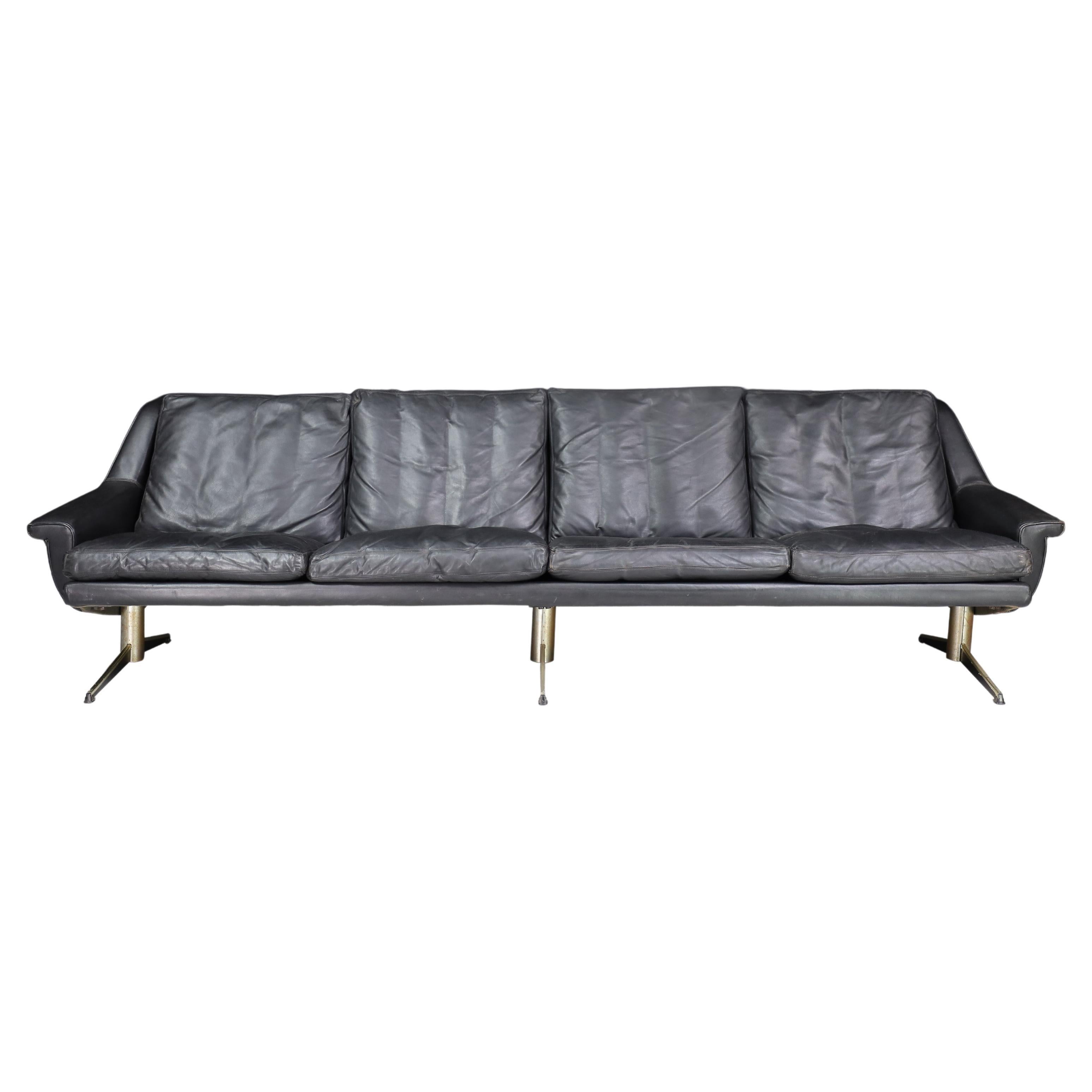 Werner Langefeld Four-Seat Sofa in Patinated Black Leather for Esa ...