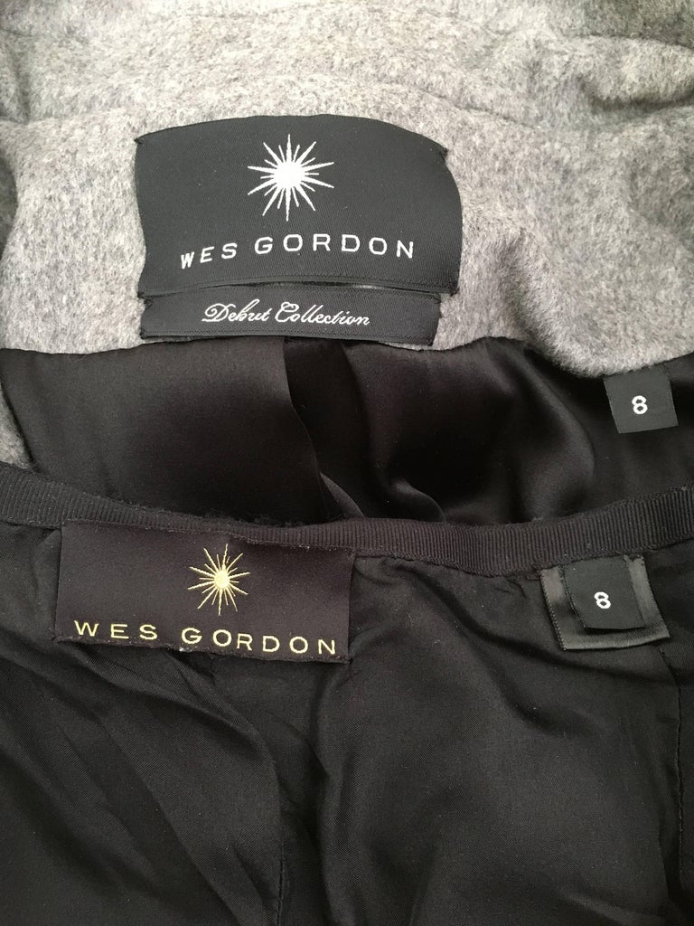 Wes Gordon Grey Wool with Silver Leather Pant Suit is Size 8. For Sale ...