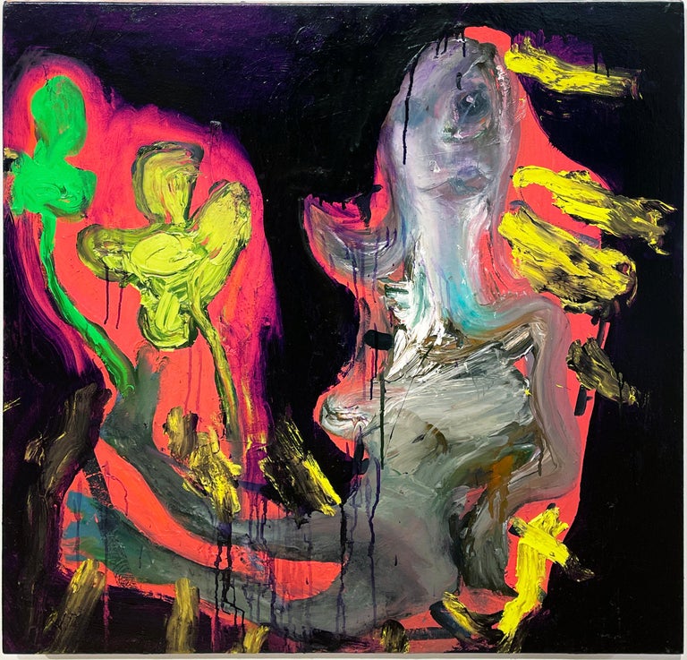 Wesley Kimler - Untitled, Multi-Colored Abstract Figure and Flowers ...