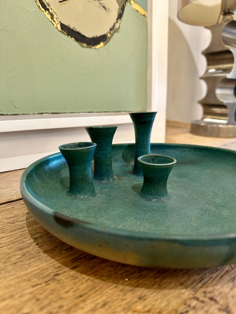 West German Matte Green Pottery Bud Vase/ Bowl For Sale at 1stDibs