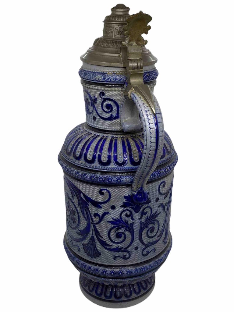 Westerwald Salt Glazed Pottery Beer Ewer Pitcher with Lid, German ...
