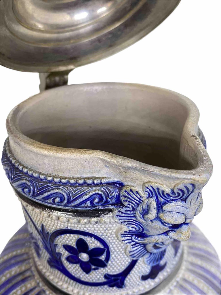 Westerwald Salt Glazed Pottery Beer Ewer Pitcher with Lid, German ...