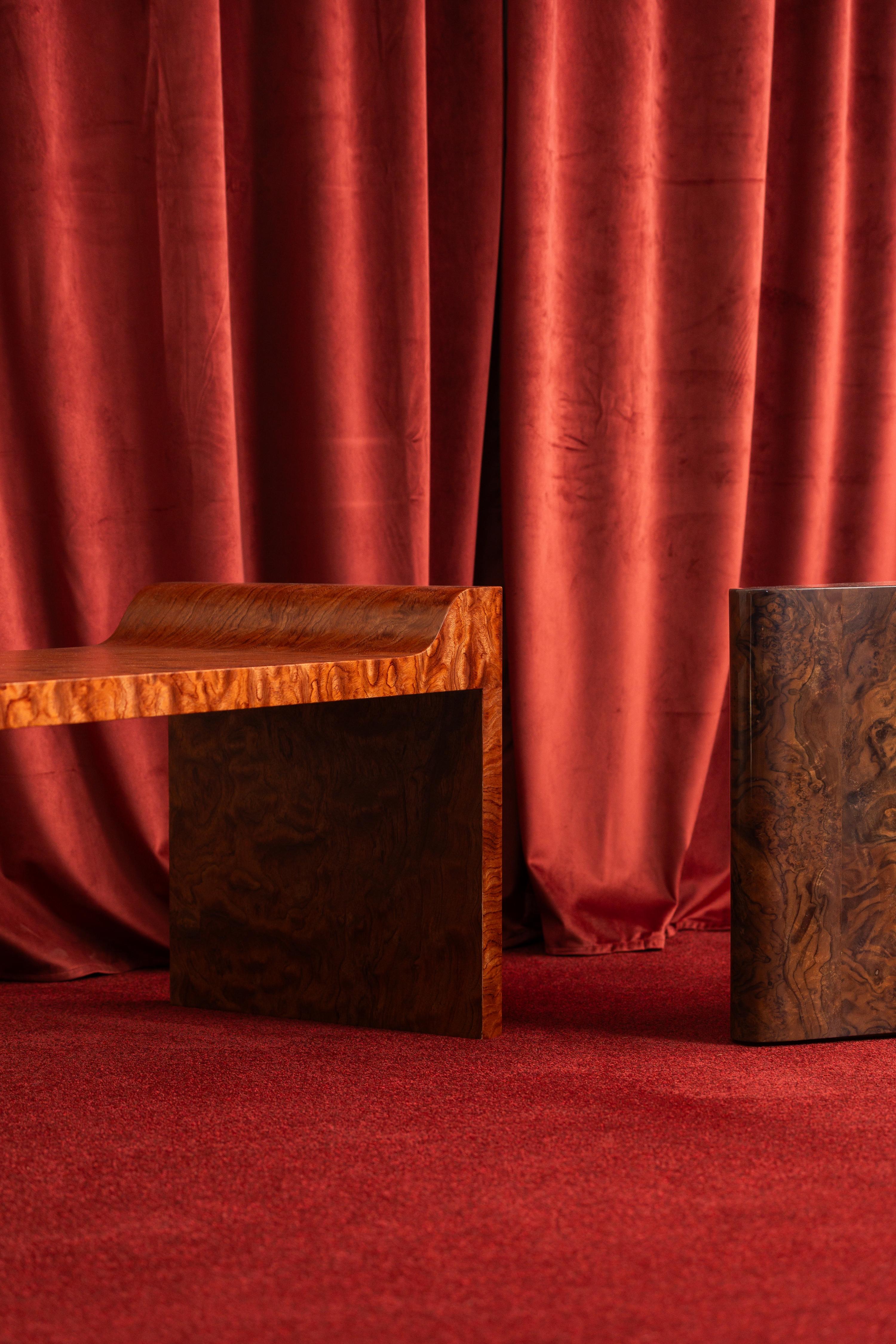 WESTMINSTER - Sculptural handmade bench in exotic veneer Bubinga Pomele ...