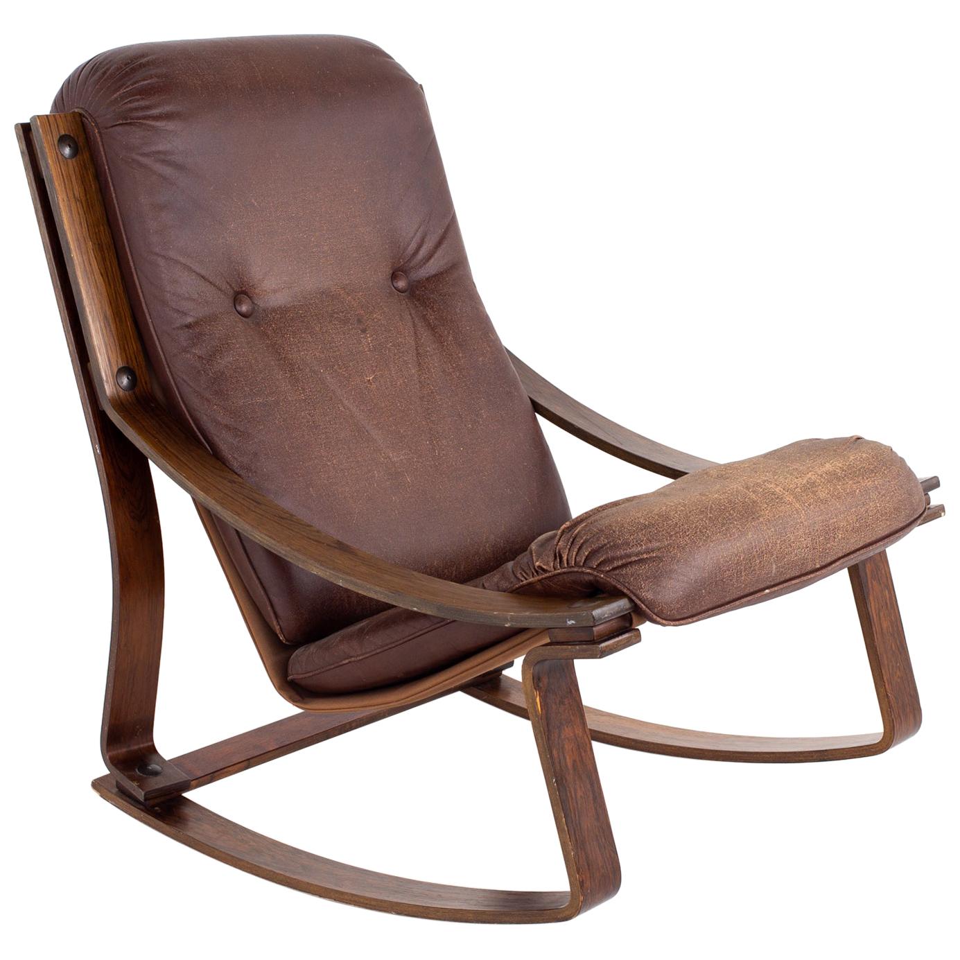 Vintage Leather Chesterfield Style Mahogany Rocking Chair at 1stDibs