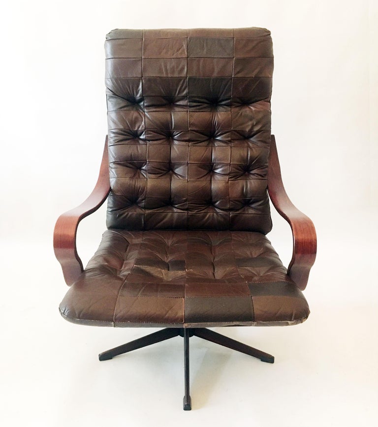 Westnova High Back Swivel Lounge Chairs Patchwork Leather, a Pair ...
