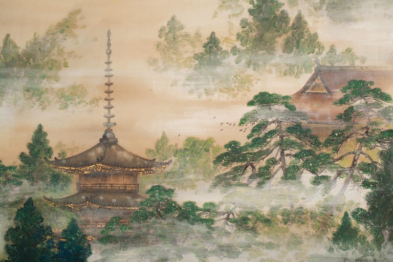 Japanese Two-Panel Screen "Spring Mist in Kyoto" For Sale at 1stDibs ...