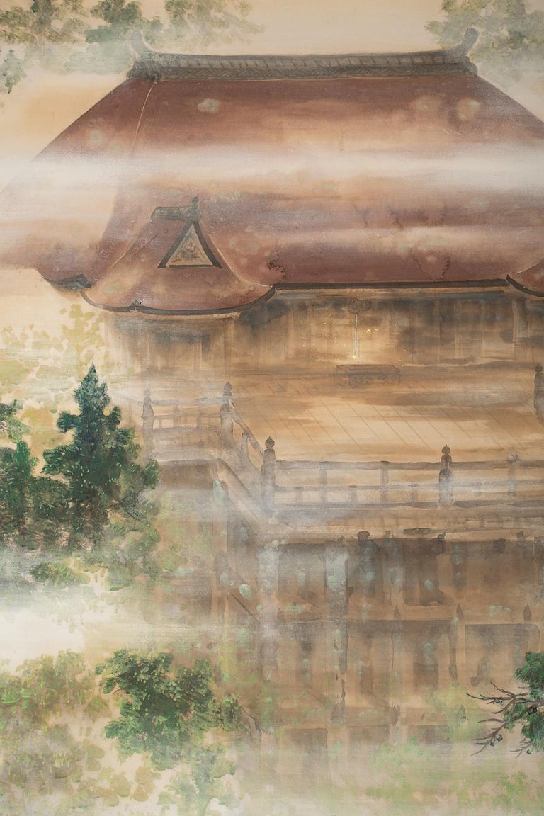 Japanese Two-Panel Screen "Spring Mist in Kyoto" For Sale at 1stDibs ...