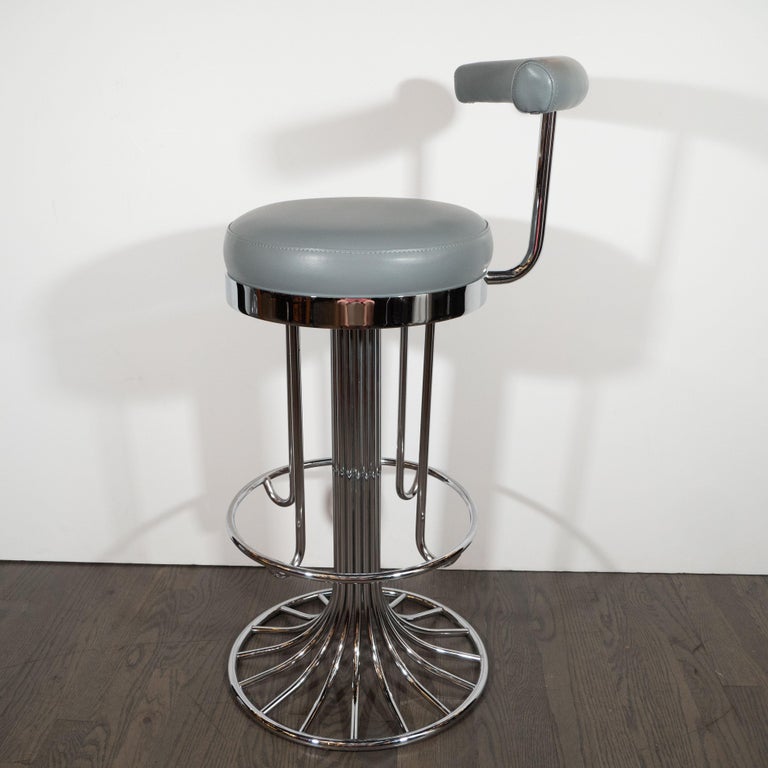 Set of Three Mid-Century Modern Chrome and Dove Gray Swivel Bar Stools ...