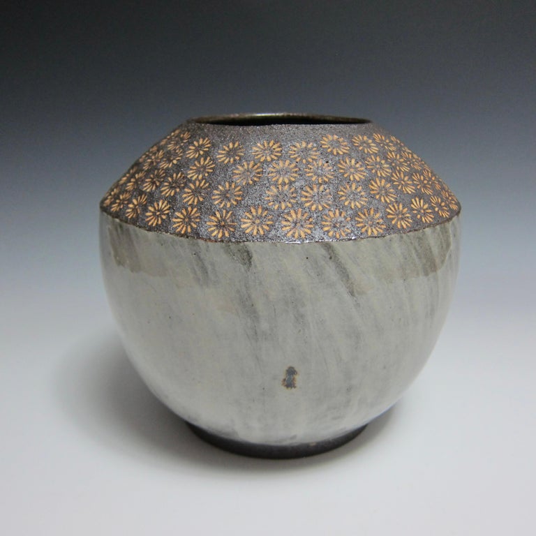 Wheel Thrown Flower Stamped Buncheong Vase by Jason Fox For Sale at 1stDibs