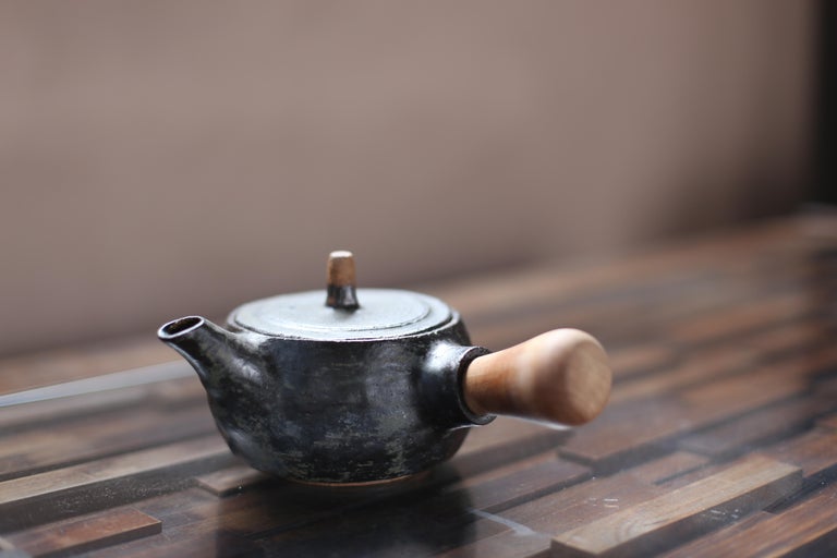 Wheel Thrown Tea Pot with Wooden Handle For Sale at 1stDibs