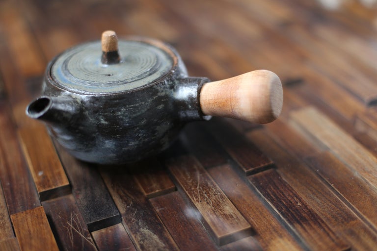 Wheel Thrown Tea Pot with Wooden Handle For Sale at 1stDibs
