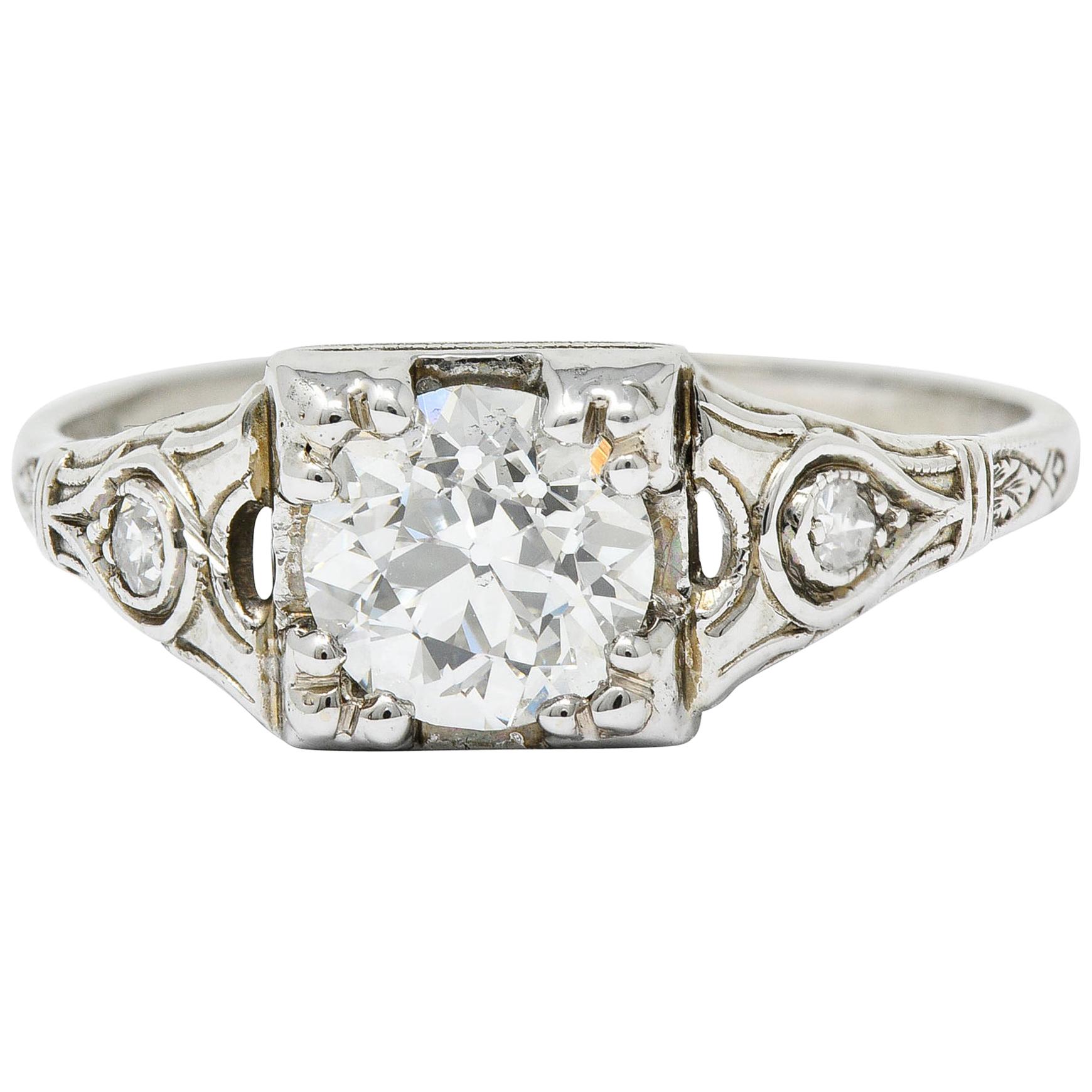 Wheeler and Co. Art Deco Diamond 18 Karat White Gold Engagement Ring ...
