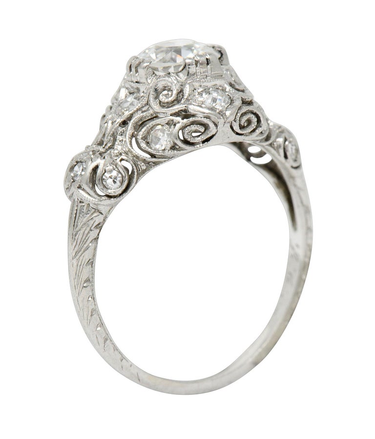 Wheeler and Co. Edwardian 1.05 Carats Diamond Platinum Scrolled ...