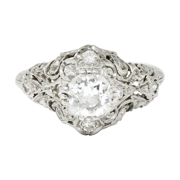 Wheeler and Co. Edwardian 1.05 Carats Diamond Platinum Scrolled ...