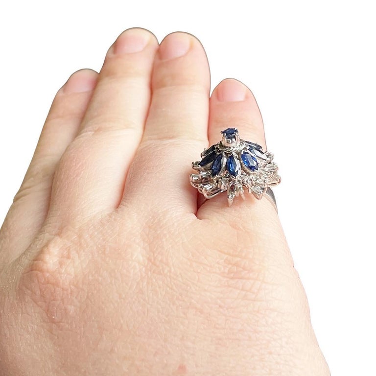 Whimsical 18k White Gold Deep Blue and Diamond Baguette Ballerina ...