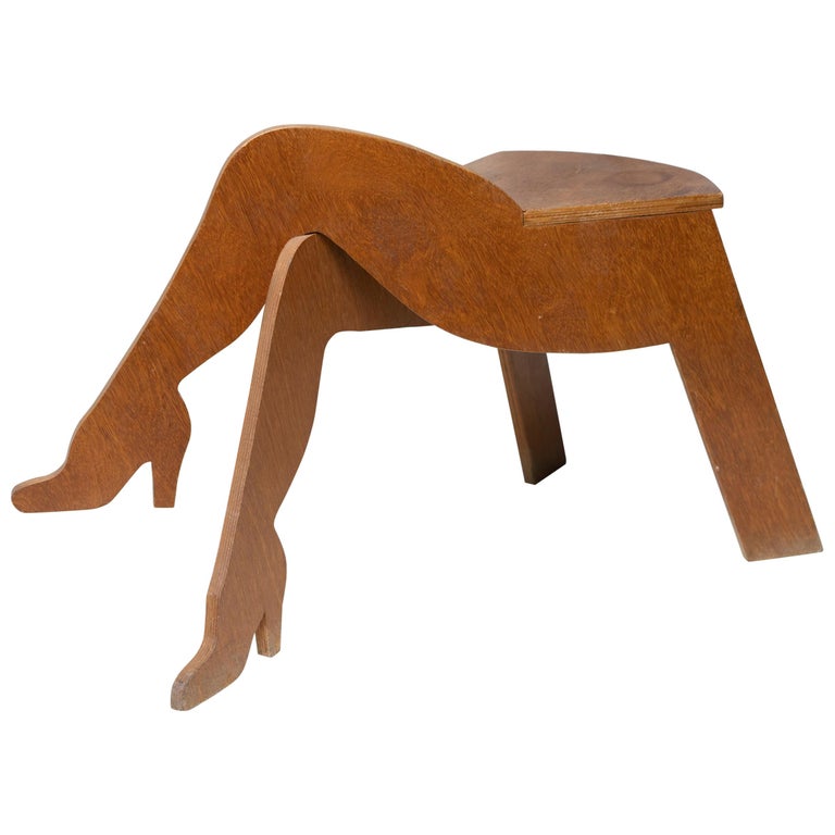 Whimsical and Rare Wooden "Crossed Legs" Stool by Jean-Claude Biraben ...