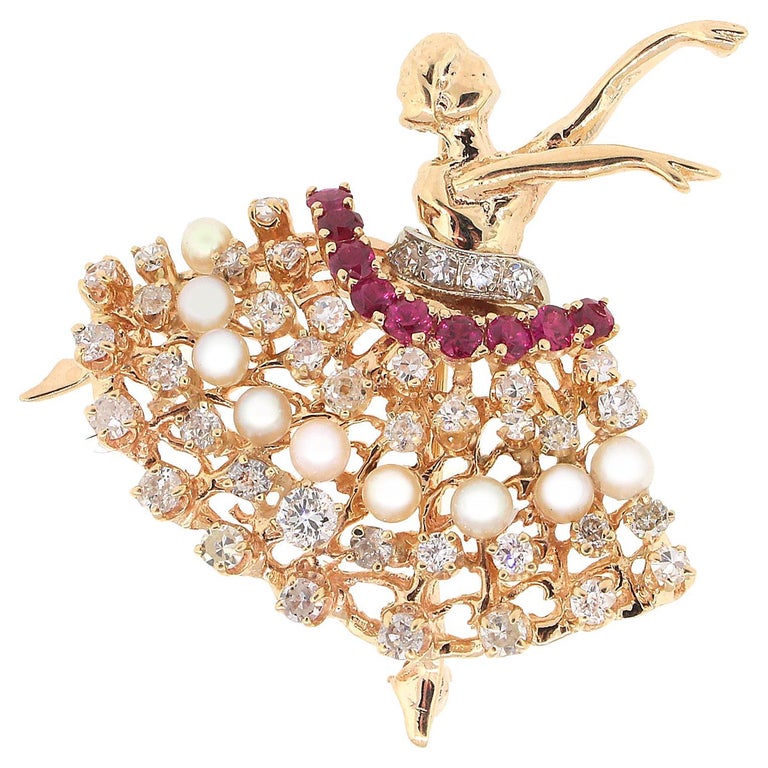 Whimsical Ballerina Pin For Sale at 1stDibs