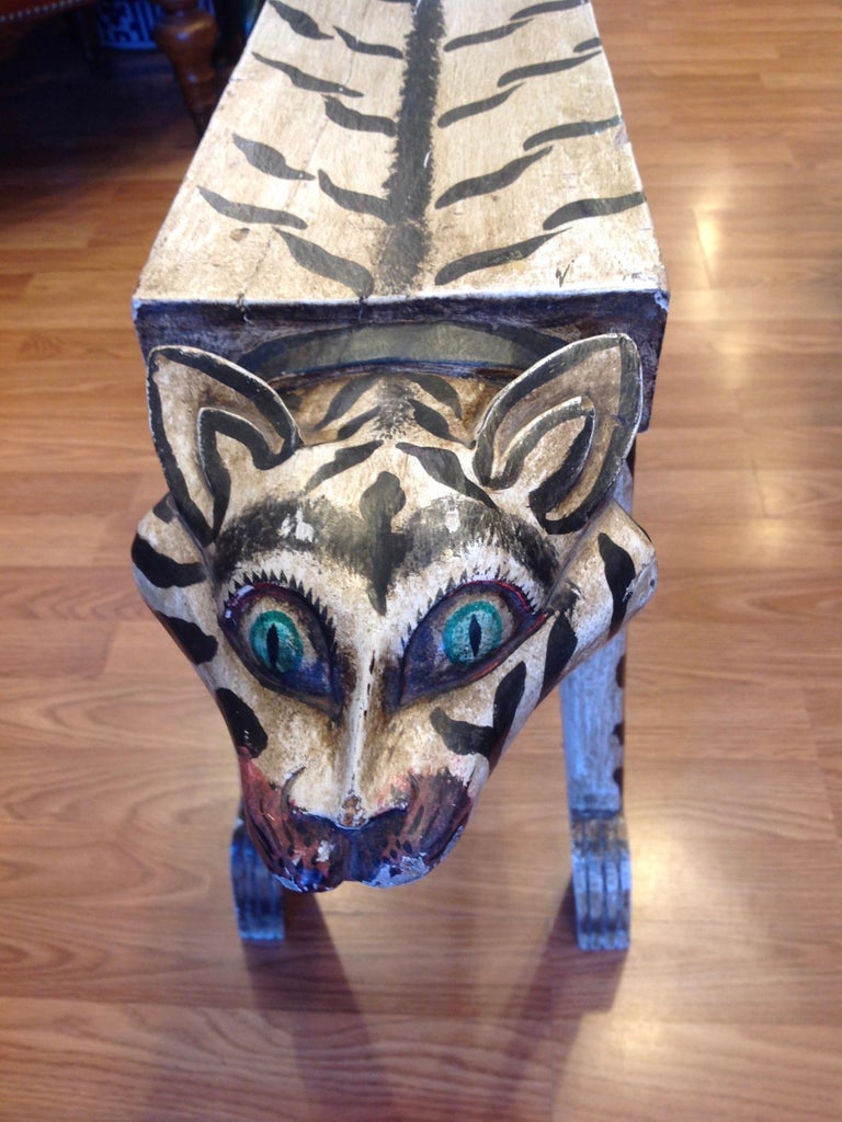 Whimsical Carved "Tiger" Motif Bench at 1stDibs