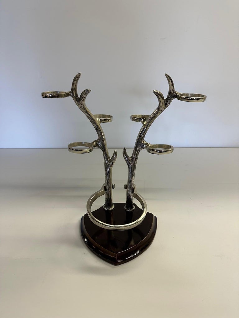 Whimsical Cast Aluminum Ice Bucket with Antler Motif Stand and Matching ...