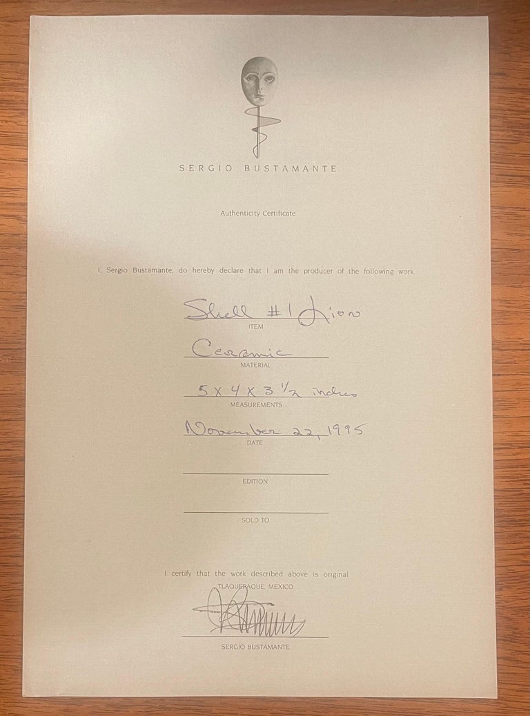 Whimsical Ceramic Lion in Conch Shell Sculpture by Sergio Bustamante ...