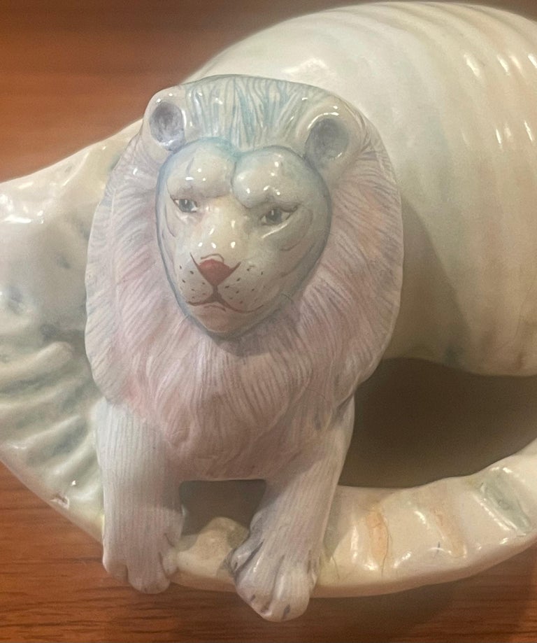 Whimsical Ceramic Lion in Conch Shell Sculpture by Sergio Bustamante ...