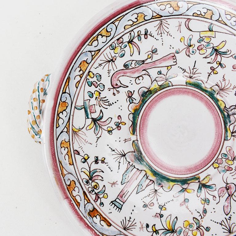 Whimsical Ceramic Pink and Green Spring Theme Platter Made in Portugal ...