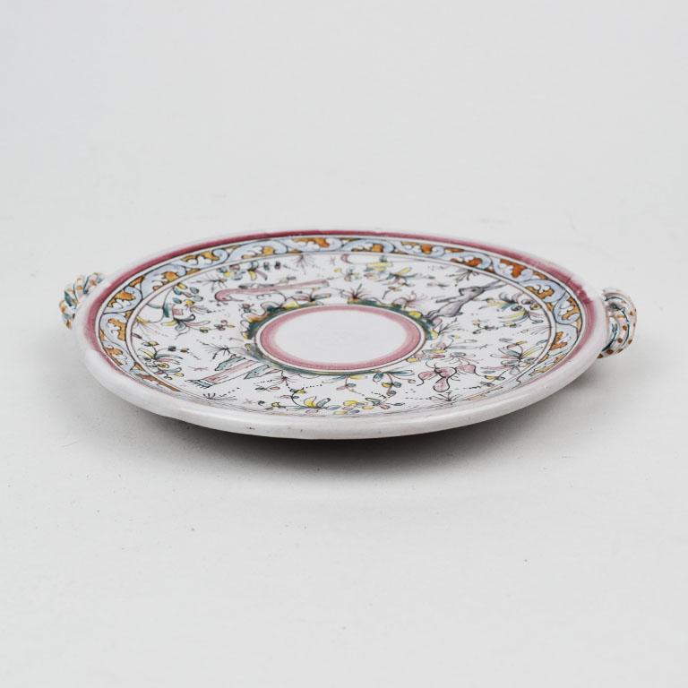 Whimsical Ceramic Pink and Green Spring Theme Platter Made in Portugal ...