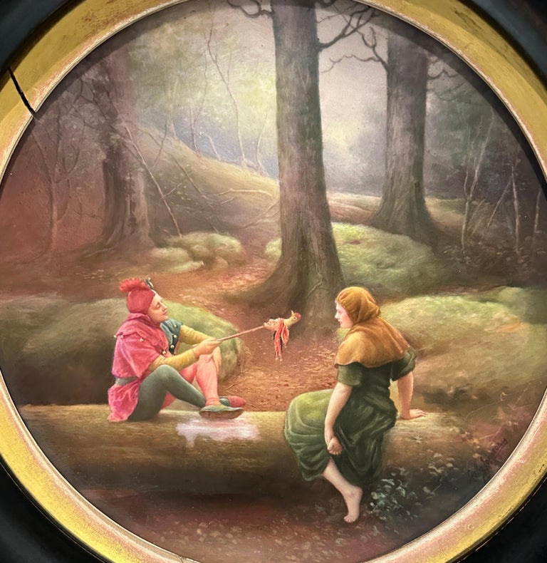 Whimsical Ceramic Scenic Plate Signed Leslie Johnson For Sale at 1stDibs